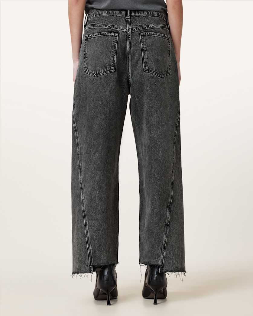 Fox Asymmetric Hem Wide Leg Denim Jeans Washed Black | ALLSAINTS